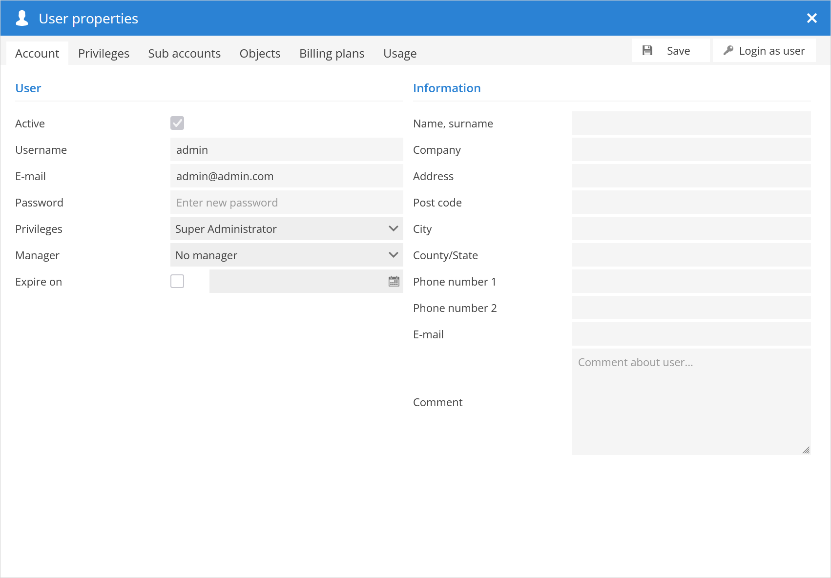 User properties - GPS-server.net